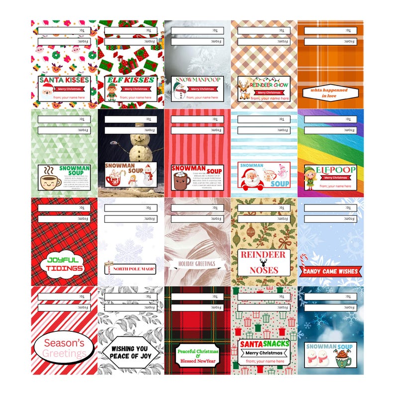 20 Christmas Treat Bag Toppers Template, Elf Kisses, Santa Kisses ...
