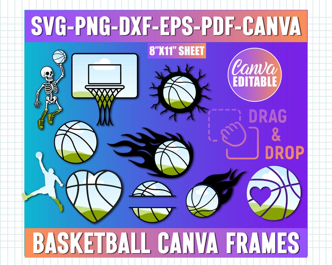 Basketball Canva Editable Frame, Drag and Drop Design, Game Sports ...