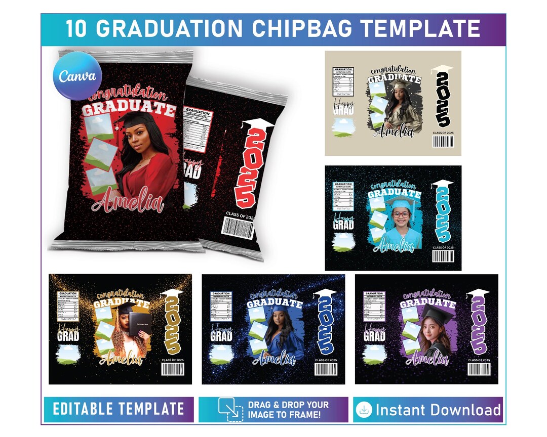 Graduation Chip Bag Canva Template, Party Favor, Chip Bag Template ...