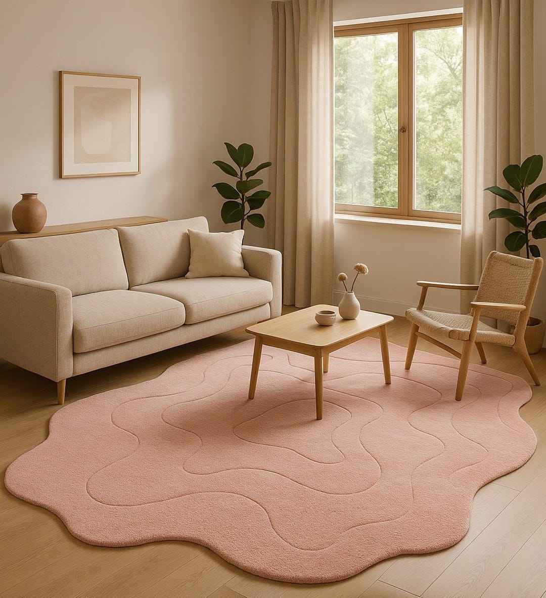 Pink Abstract Rug for Cozy Minimalist Living Room | Soft Neutral Modern ...