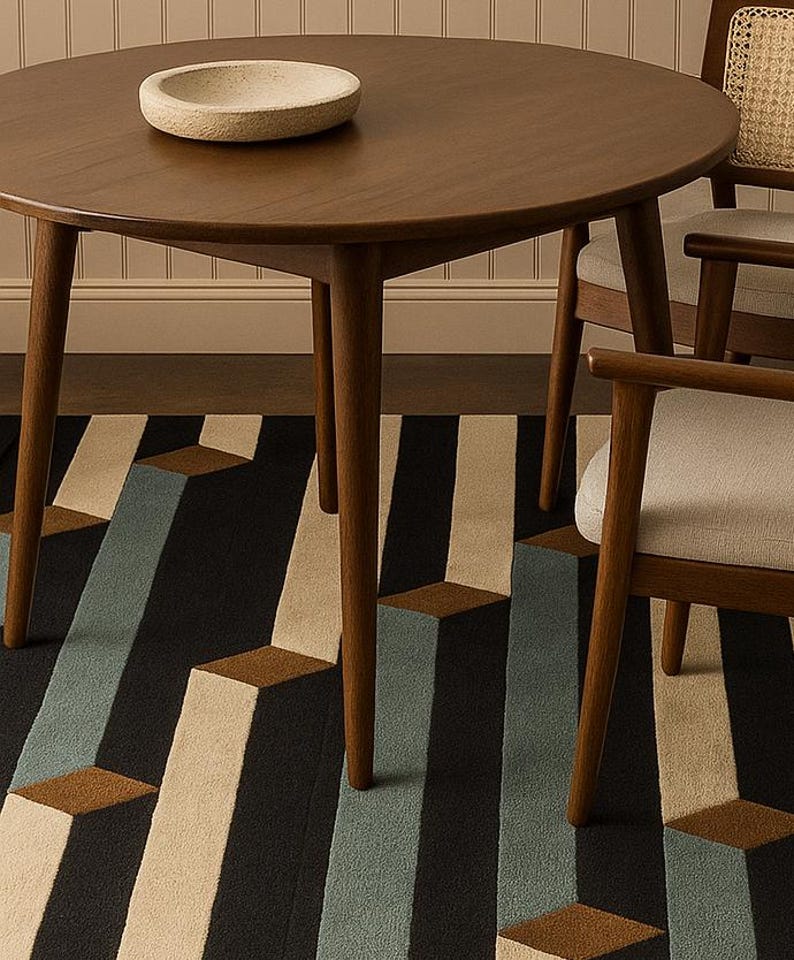 Mid-century Modern Geometric Rug 3D Cube Pattern Area Carpet, Neutral ...