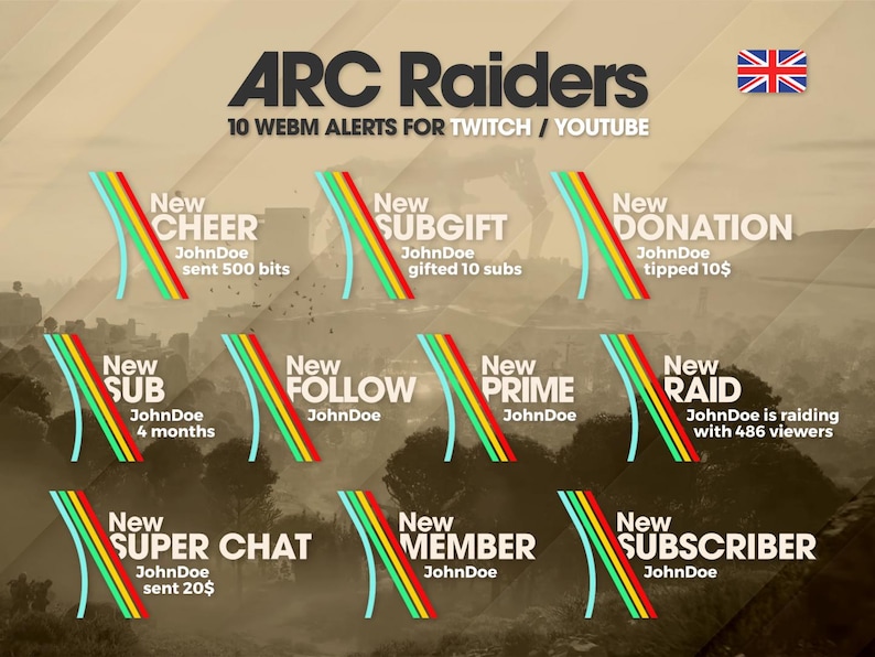 ARC Raiders Stream Alerts – 10 Animated Twitch & Youtube Alerts (.webm) | In-game Design ...