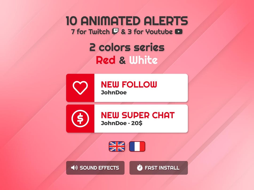 Clean Minimal Animated Stream Alerts – Red & White Two-tone Design - Etsy