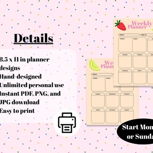 Printable Summer Fruit Planner Bundle: Undated Monthly, Weekly, Habit ...