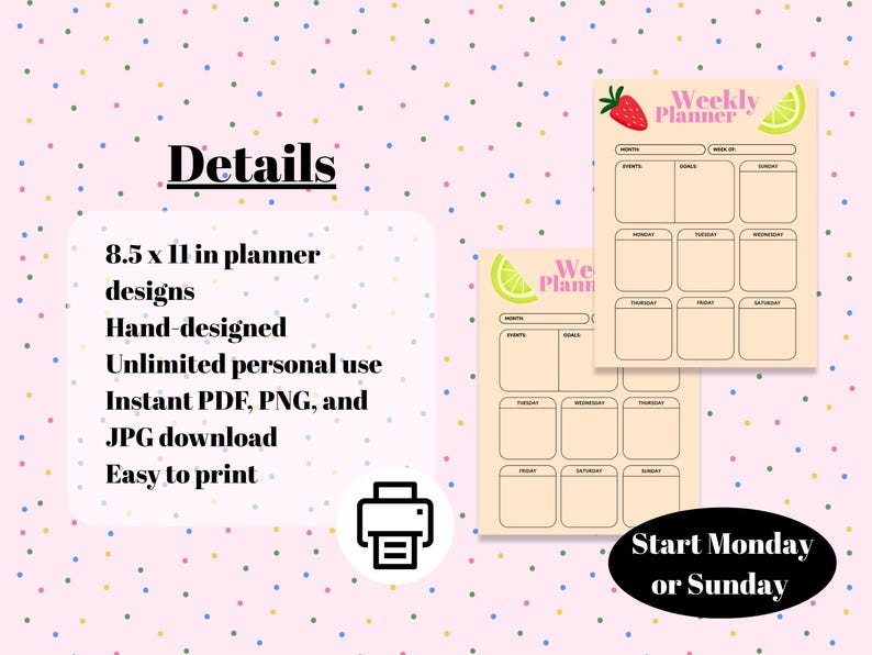 Printable Summer Fruit Planner Bundle: Undated Monthly, Weekly, Habit ...