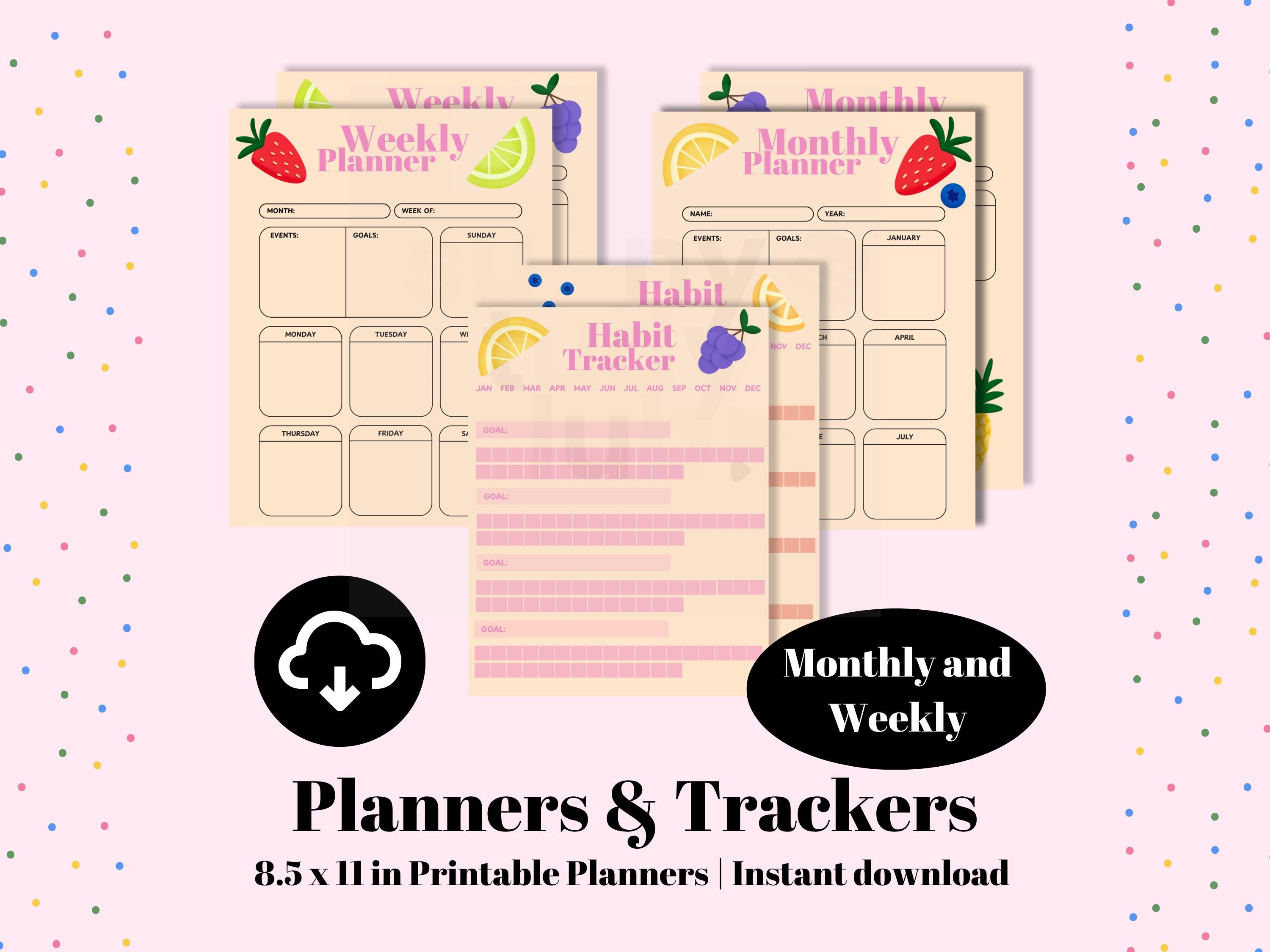 Printable Summer Fruit Planner Bundle: Undated Monthly, Weekly, Habit ...