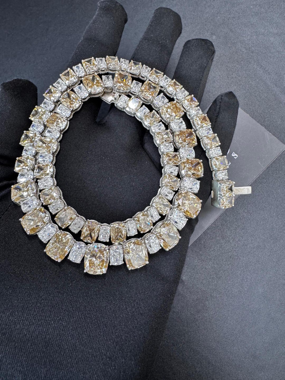 VVS Moissanite Cushion Cut Tennis Chain, Canary Yellow & Colorless, 925 ...