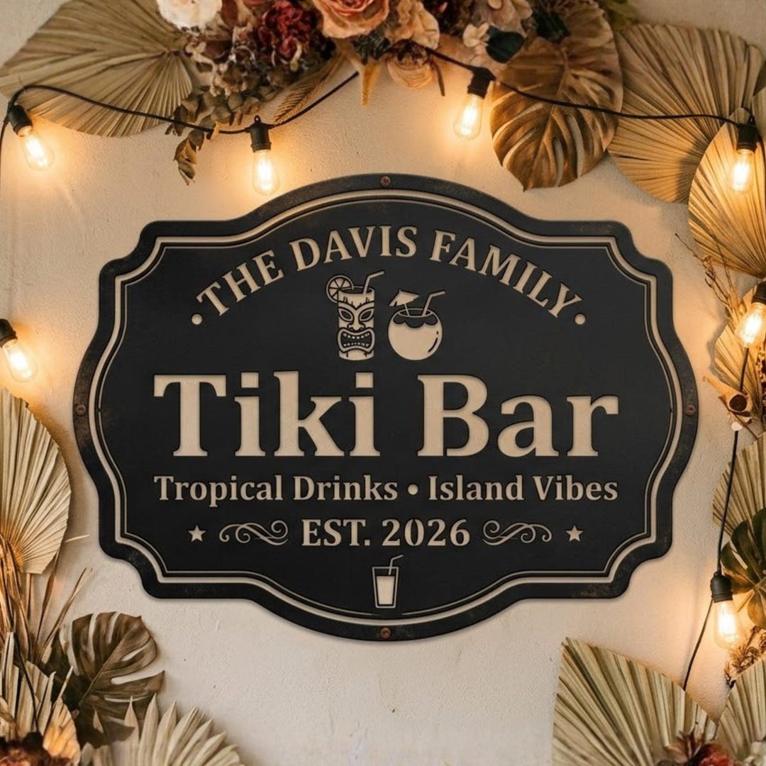 Personalized Tiki Bar Metal Sign, Custom Family Name Tropical Bar Decor ...