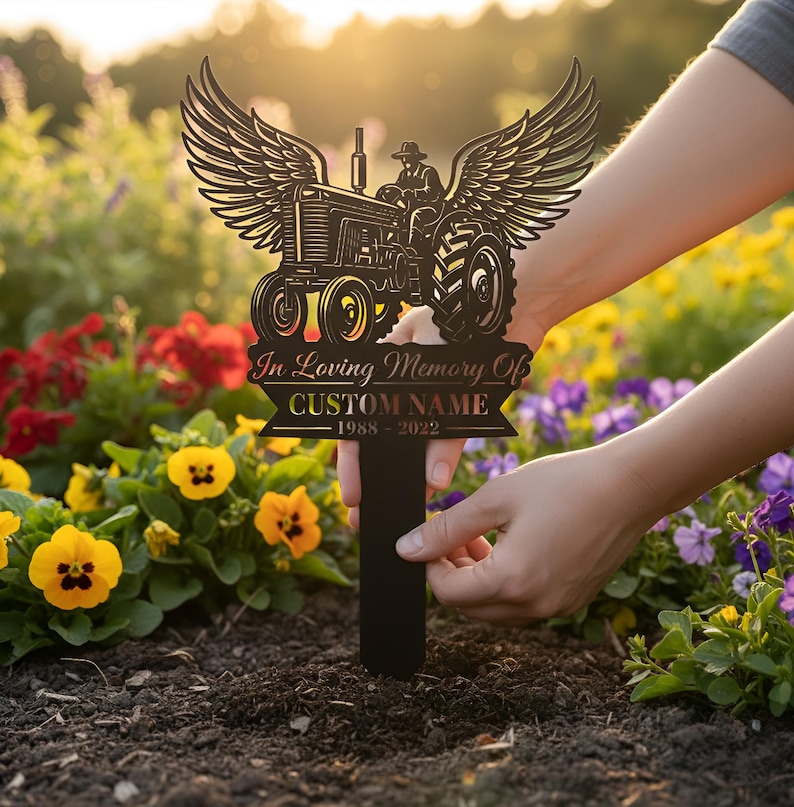 Personalized Tractor Memorial Plaque Stake, Custom Grave Marker, Farmer ...