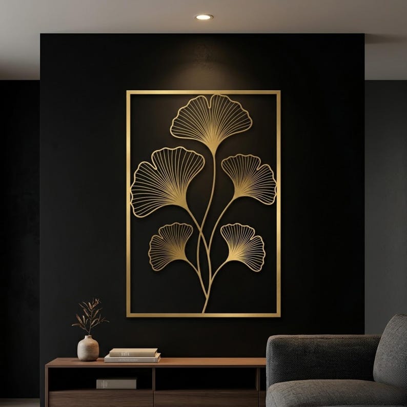 Art mural en métal Ginkgo Biloba, décoration murale feuille moderne ...