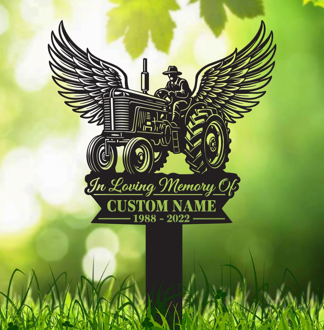 Personalized Tractor Memorial Plaque Stake, Custom Grave Marker, Farmer ...