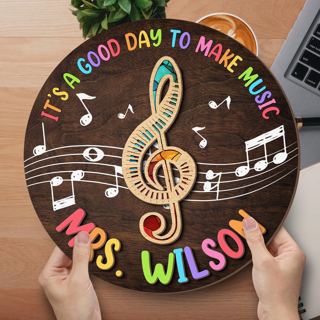 Personalized Teacher Door Hanger, Teacher Music Wooden Welcome Sign ...