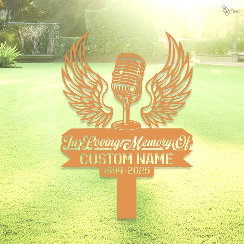Custom Microphone Angel Wings Memorial Stake, Personalized Metal Stake ...