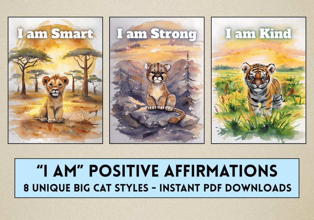 Big Cat Cub Positive Affirmation Posters: Kids' Room Wall Art (digital ...