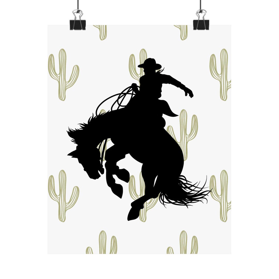 Buckaroo Silhouette Poster Matte Vertical Poster | Rodeo Cowboy, Cactus ...