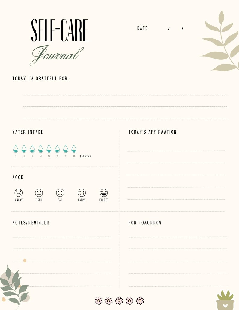 30-days Self-care Journal Printable PDF | Daily Mental Health Journal ...