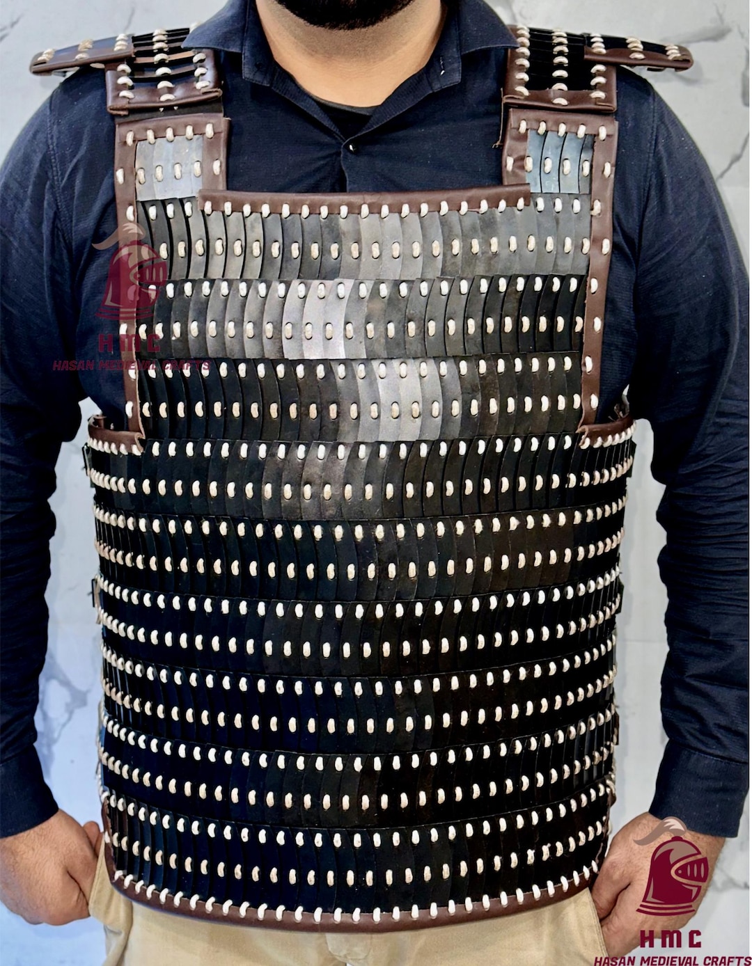 Paracord-laced Black Lamellar Armor With Brown Leather Trim – Medieval ...