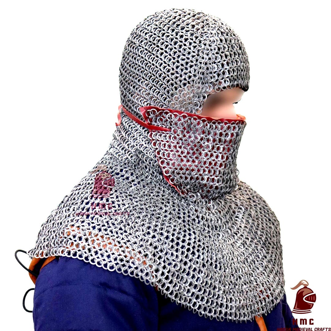 Riveted Authentic Chainmail Hood / Chainmail Coif Open Eyes Mild Steel ...