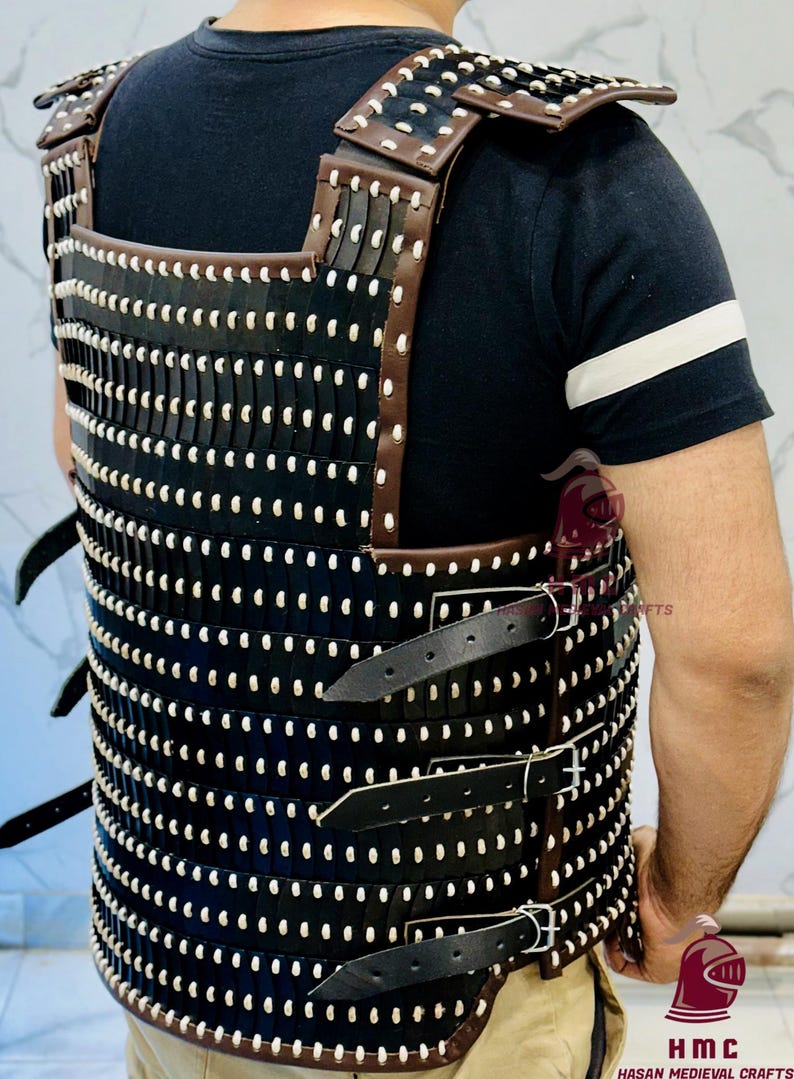 Paracord-laced Black Lamellar Armor With Brown Leather Trim – Medieval ...