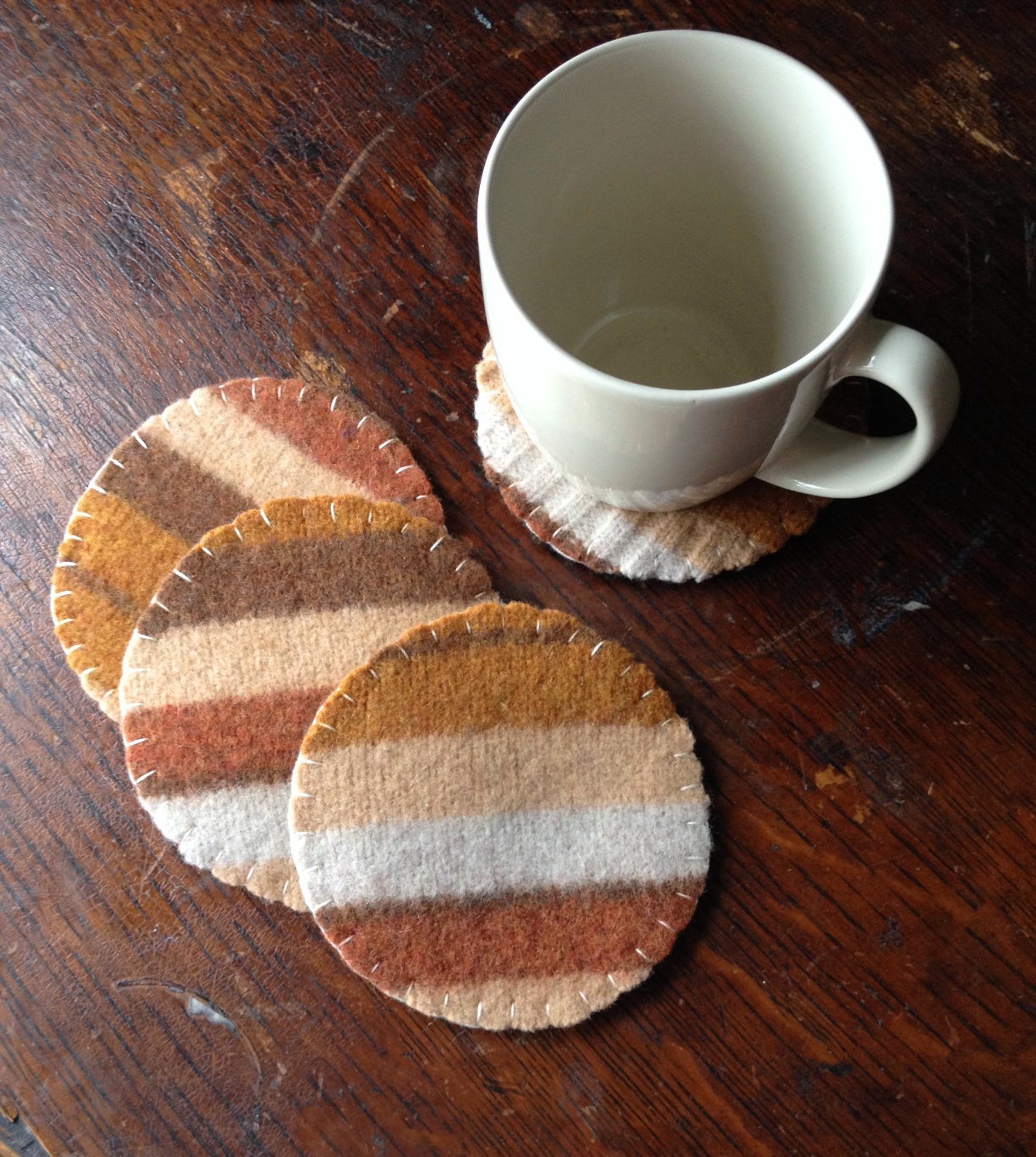 Reclaimed Wool Felt Coasters Set, Striped & Reversible - Etsy