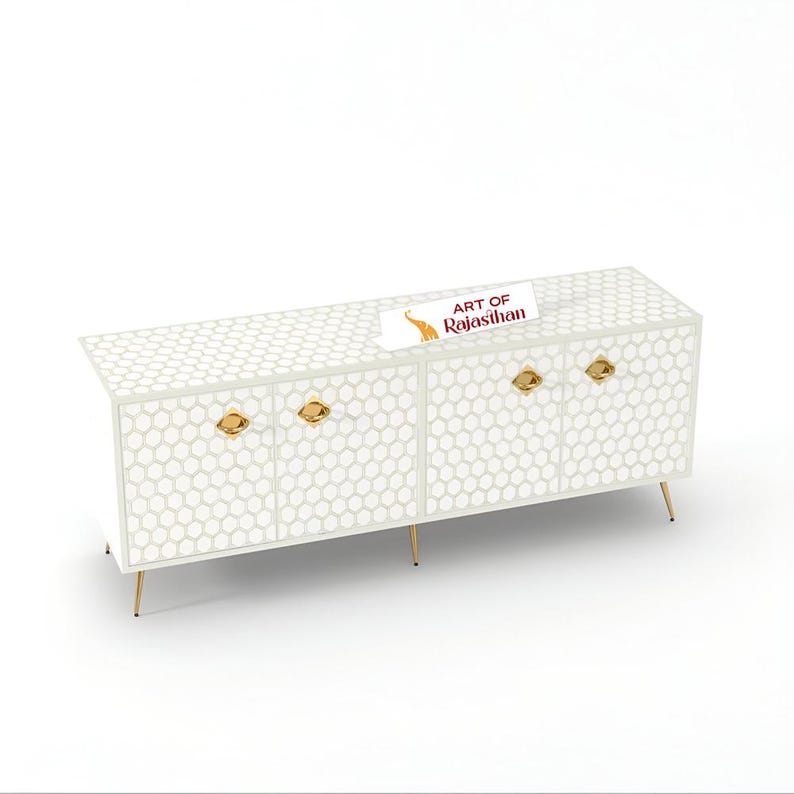 Handmade Bone Inlay Media Console: Honeycomb Design TV Stand - Etsy