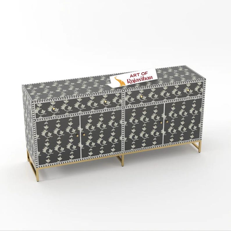 Bone Inlay Sideboard – Overlay Floral Design| Handmade Storage Cabinet ...