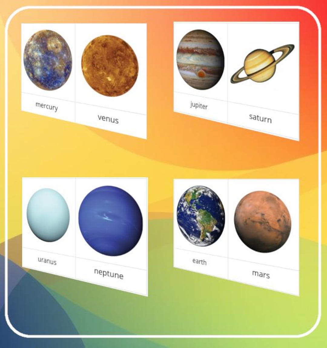 Montessori - Flash Cards Set for 8 Types of Planets of the Solar System ...