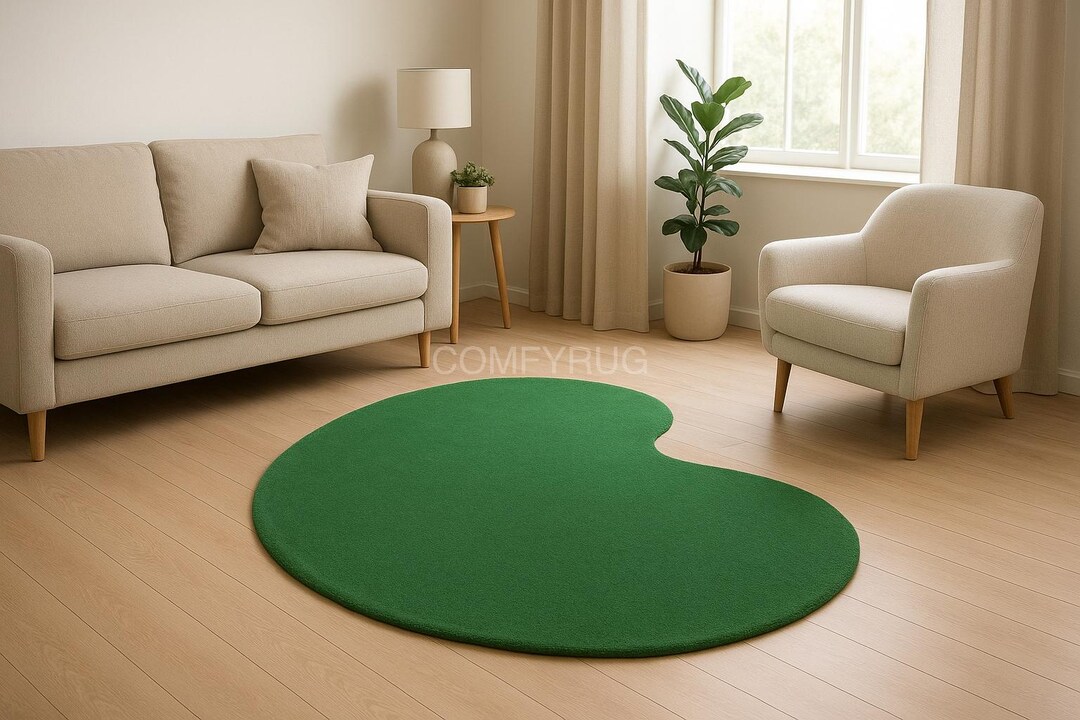 Modern Green Kidney-shape Rug | Unique Organic Curve Carpet for Living ...