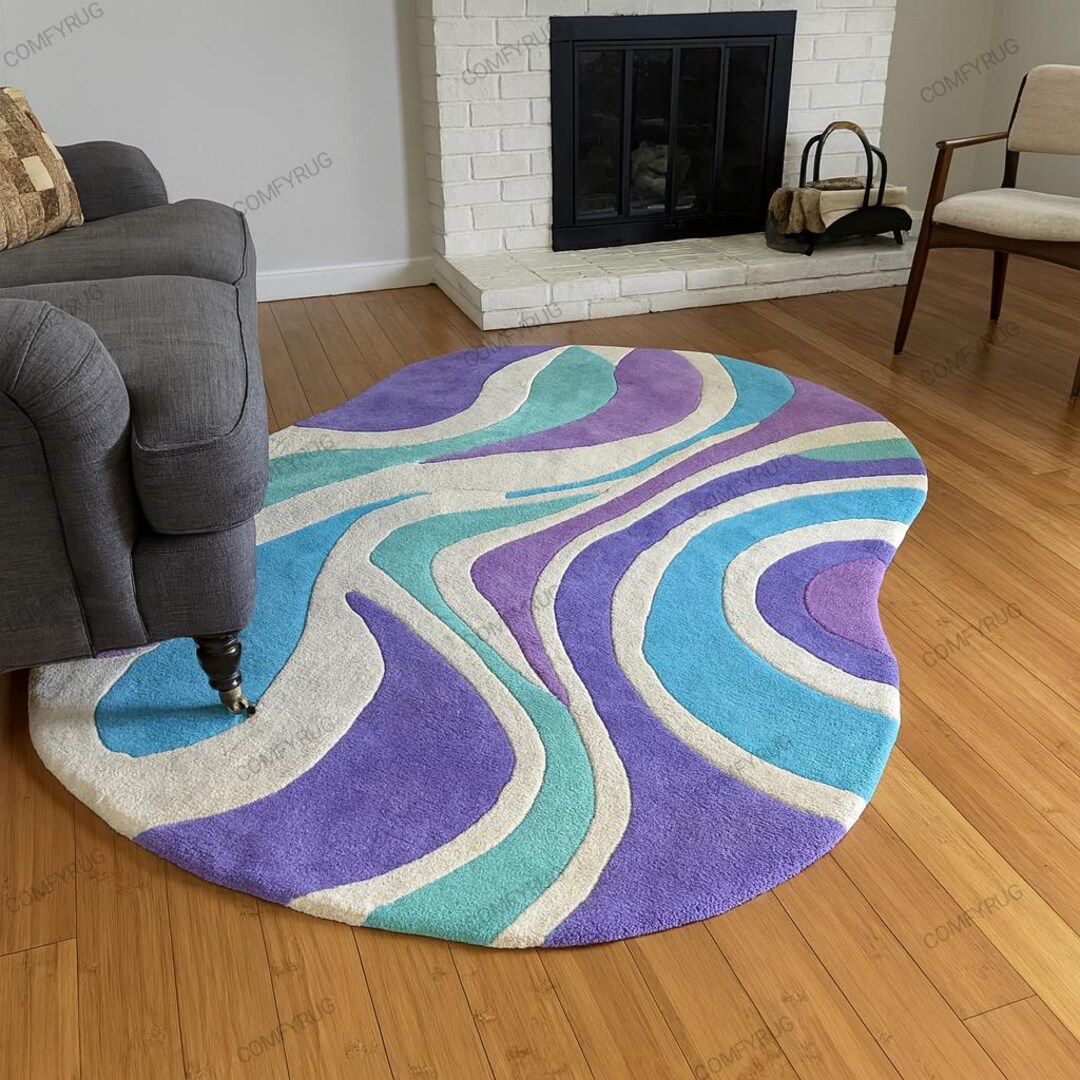 Hand-tufted Blob Rug: Pastel Wavy Pattern, Modern Nursery Decor - Etsy