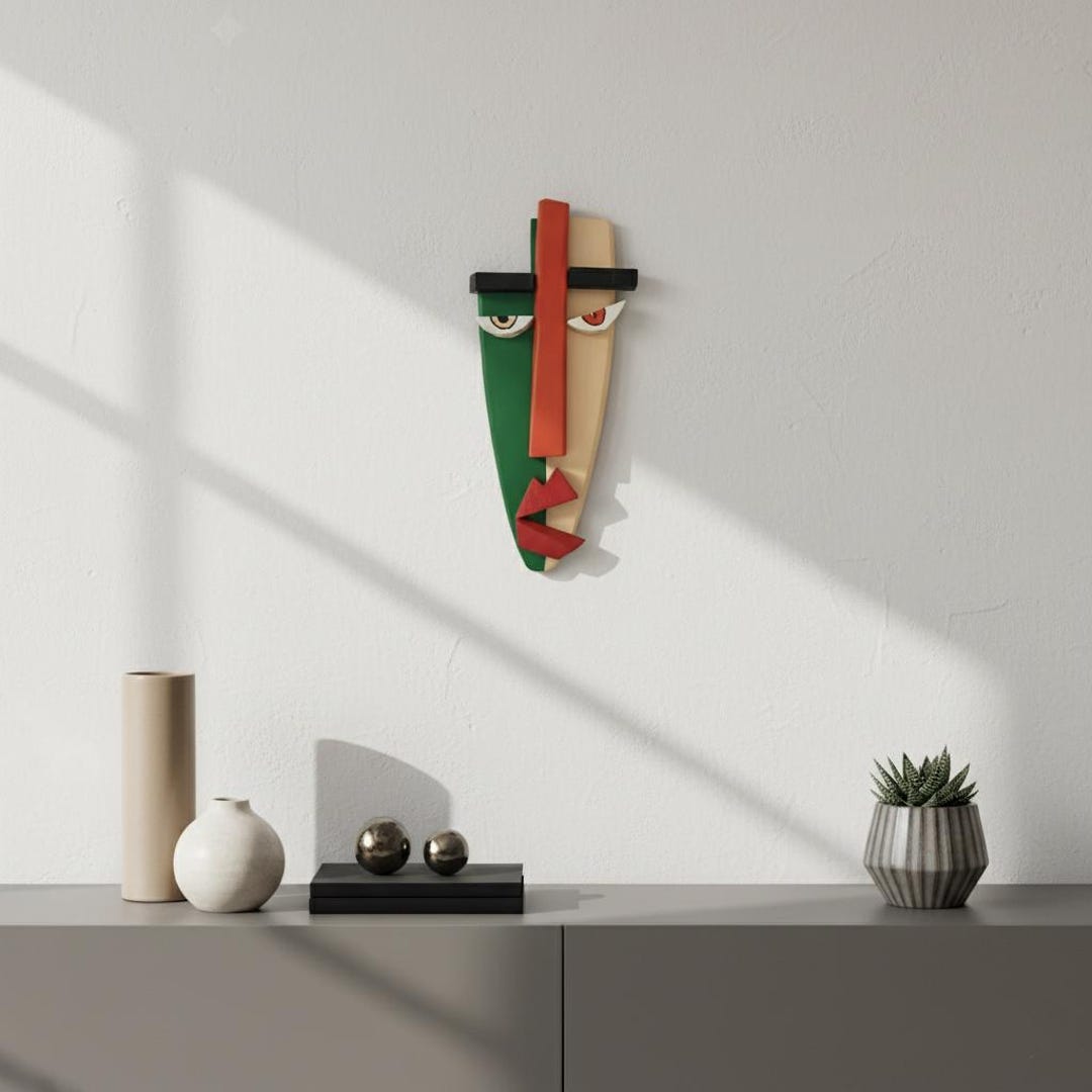 Abstract Wooden Face Wall Mask – Handmade Cubist Sculpture - Etsy