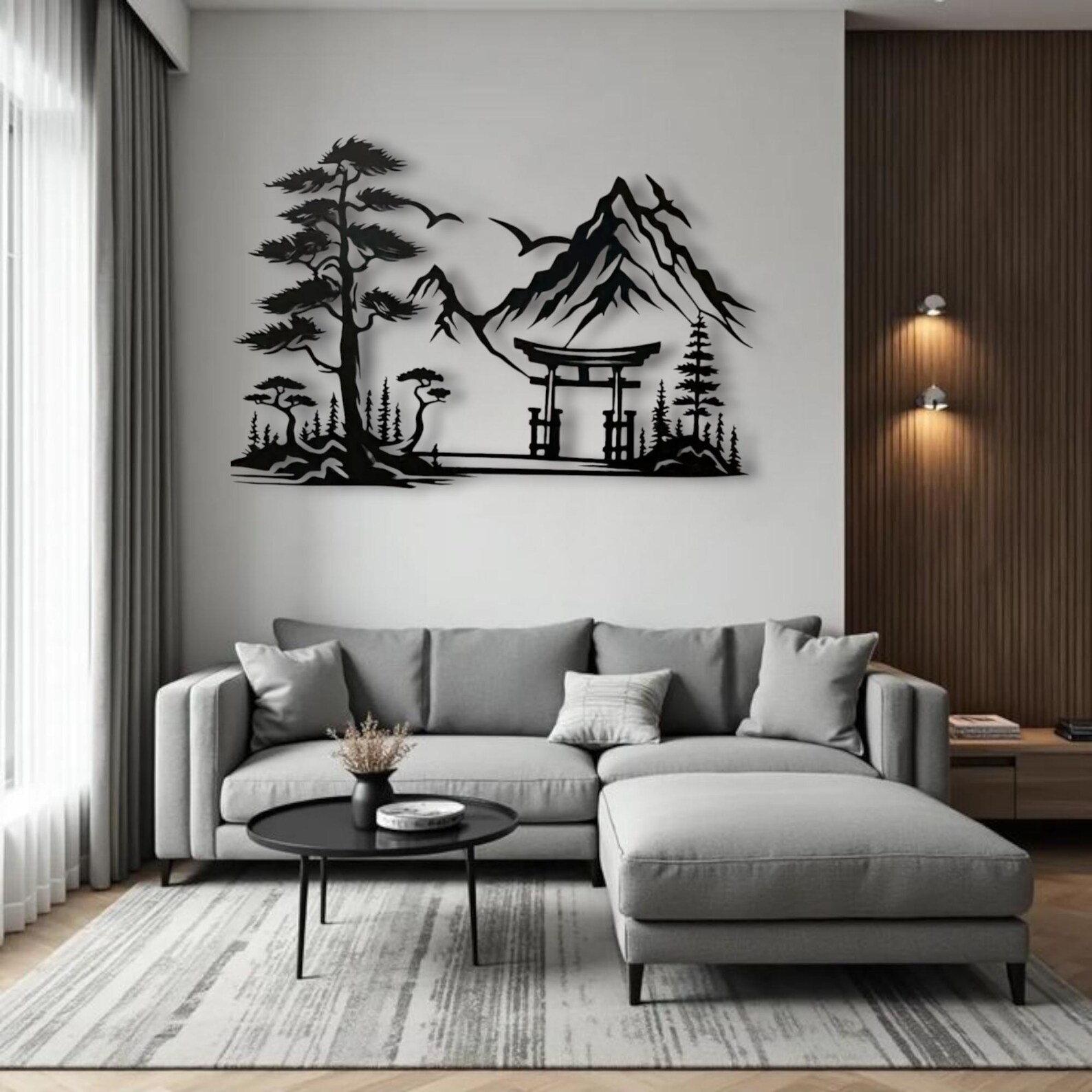 Japanese Mountain Landscape Metal Wall Art – Torii Gate Decor for Zen ...