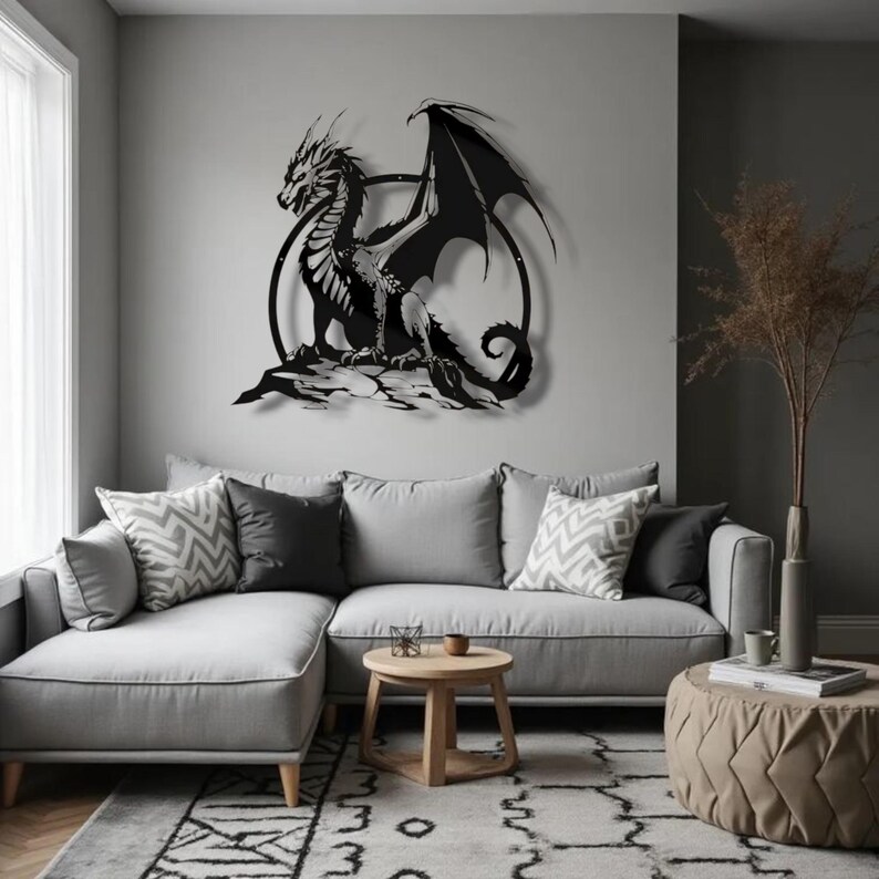 Majestic Dragon Metal Wall Art Fantasy Creature Steel Silhouette Home ...