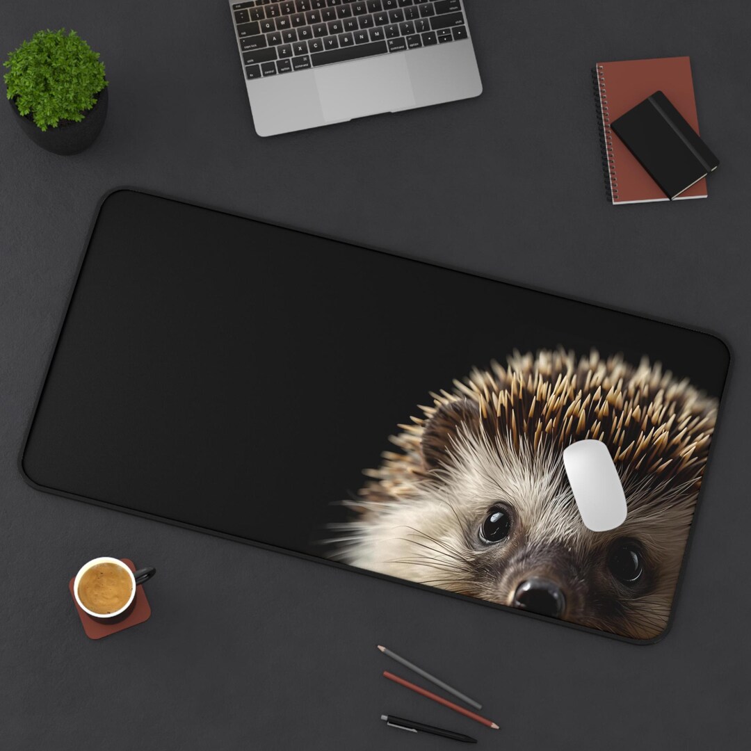 Hedgehog Desk Mat Black Computer Desk Pad With Cute Hedgehog Portrait ...