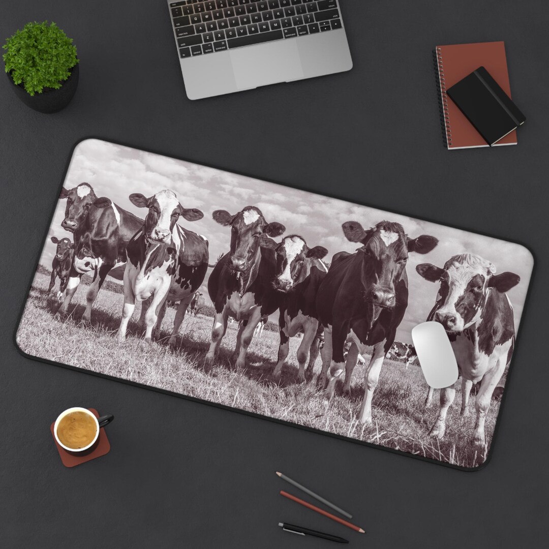 Cow Desk Mat Greyed Out Herd Photo Farmhouse Country Animal Art Mouse ...