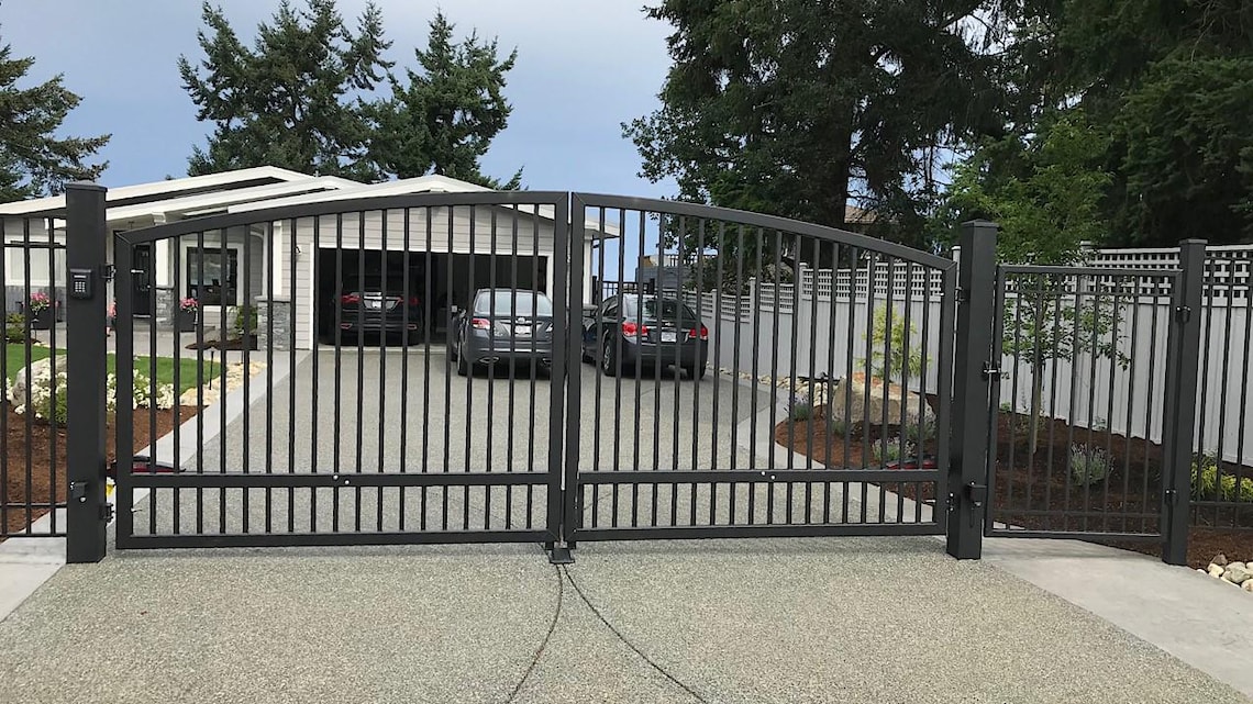 Driveway Metal Swing Gate With Man Gate - X Dense Design - Etsy