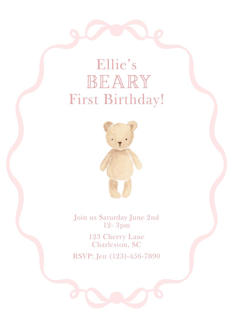Bear First Birthday Invitation | Printable | First Birthday | Bear ...
