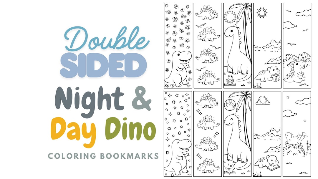 NEW Printable Dinosaur Coloring Bookmarks – Night & Day Double-sided ...