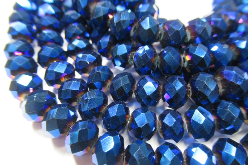 Metallic Blue AB 8mm X 6mm Chinese Celestial Crystal Faceted Rondelle ...