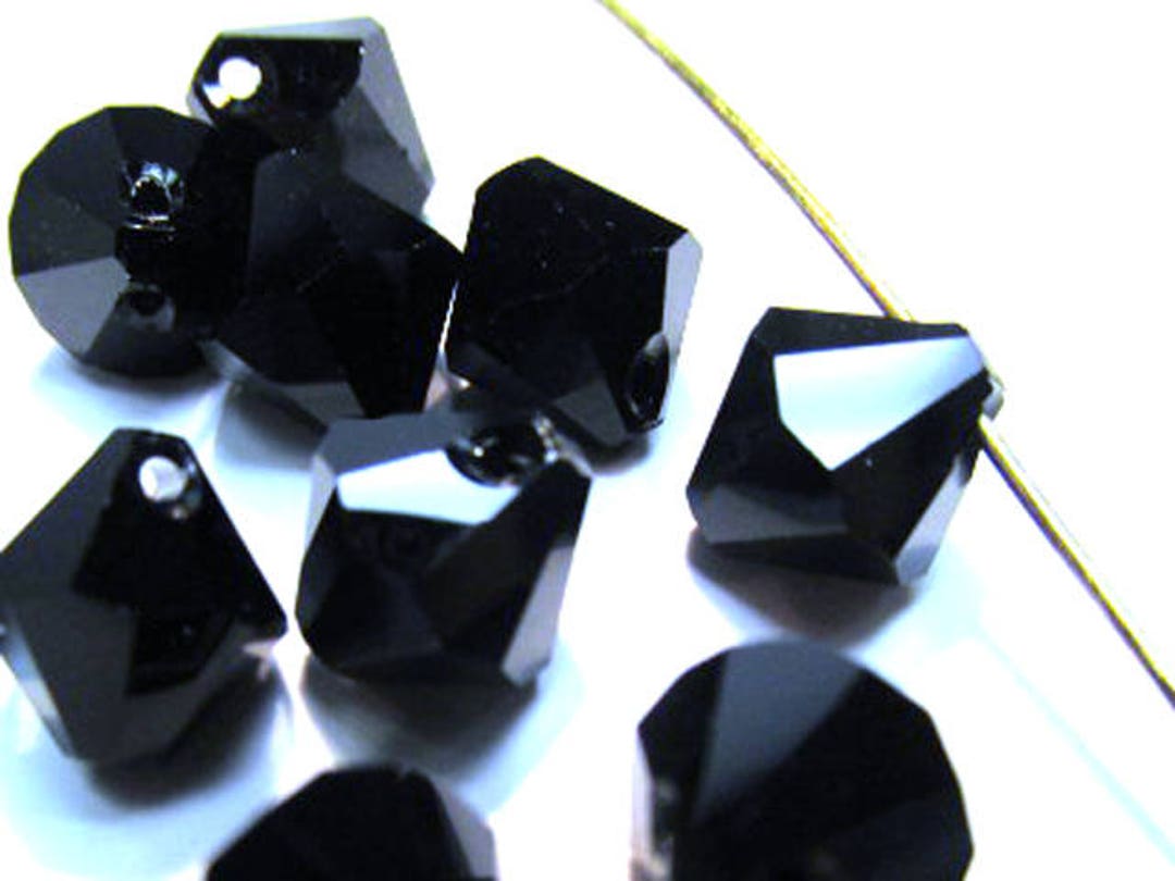 Jet Black Austrian Crystal Art. 6301 8mm Top Drilled Bicone Shaped ...