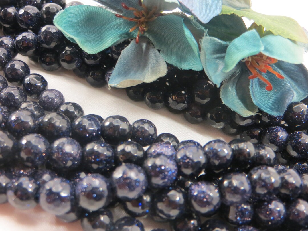20 Blue Goldstone Sparkly 8mm Faceted Round Beads - Etsy