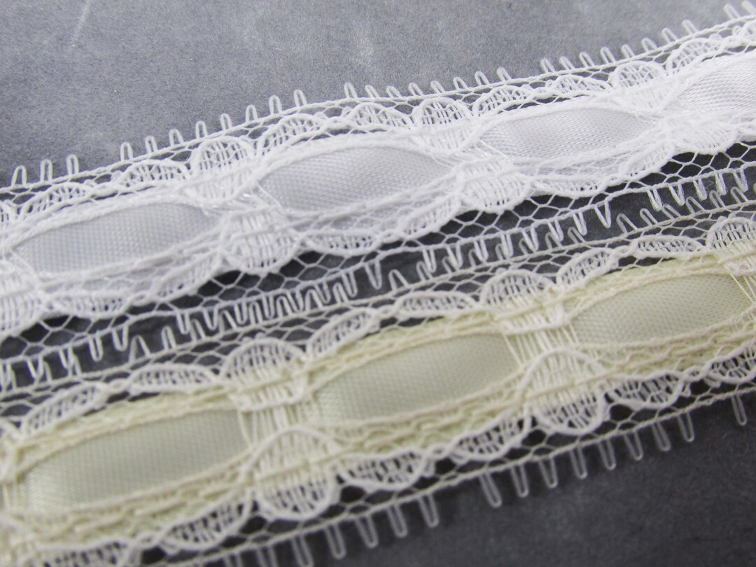 White or Ivory 18mm Wide Lace Satin Ribbon Insert Trim Sold by the Yard ...