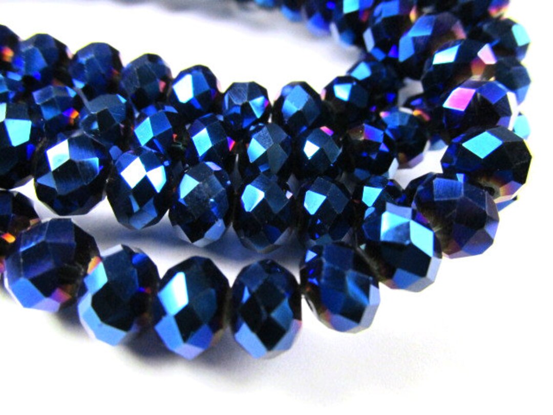 Metallic Blue AB 8mm X 6mm Chinese Celestial Crystal Faceted Rondelle ...