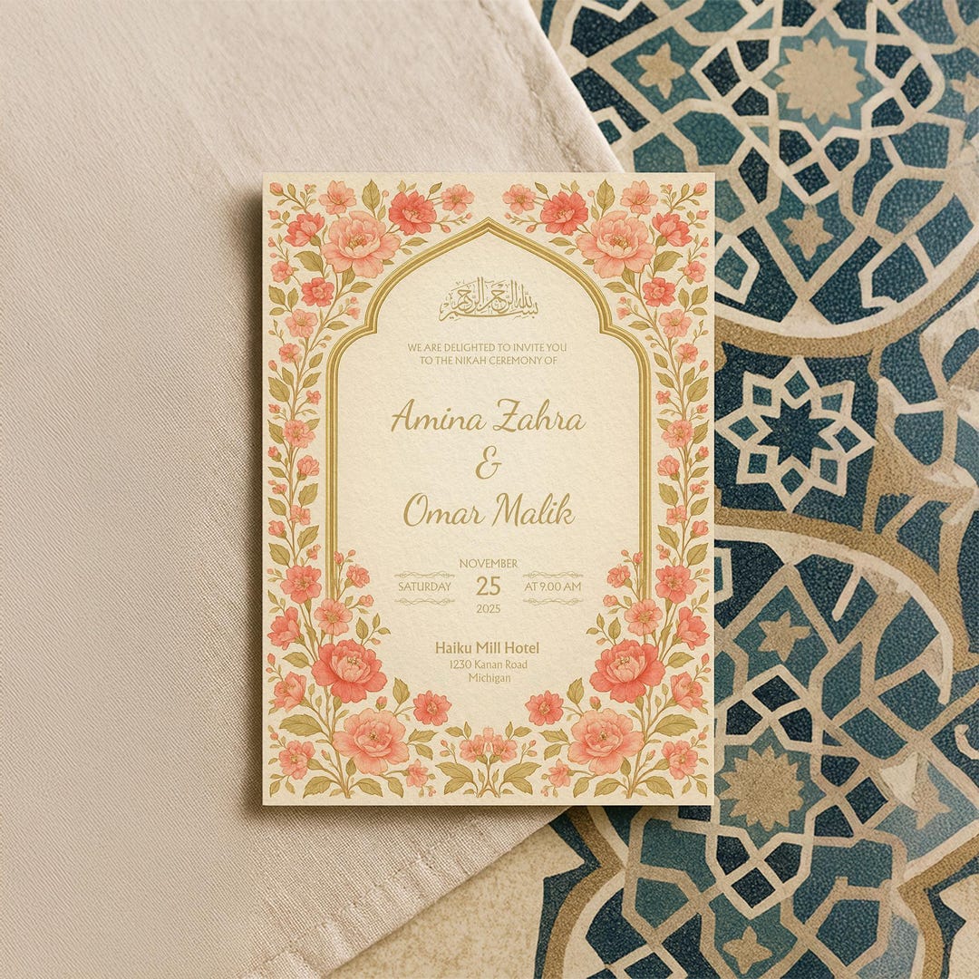 Floral Muslim Nikah Template | Customizable Islamic Canva Design With ...