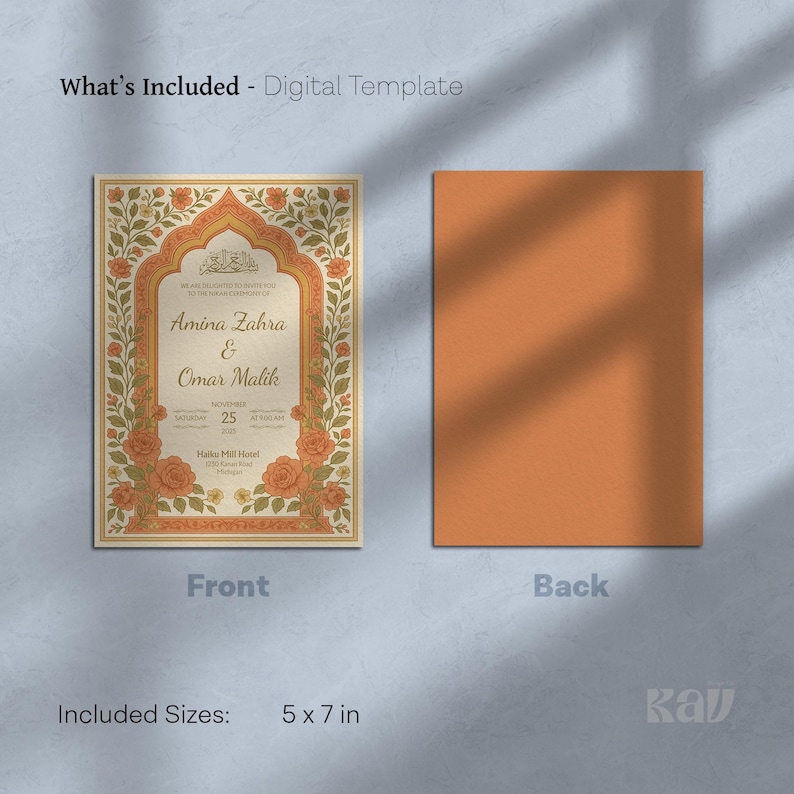 Editable Muslim Wedding Invitation Template | Islamic Nikah Canva Card ...