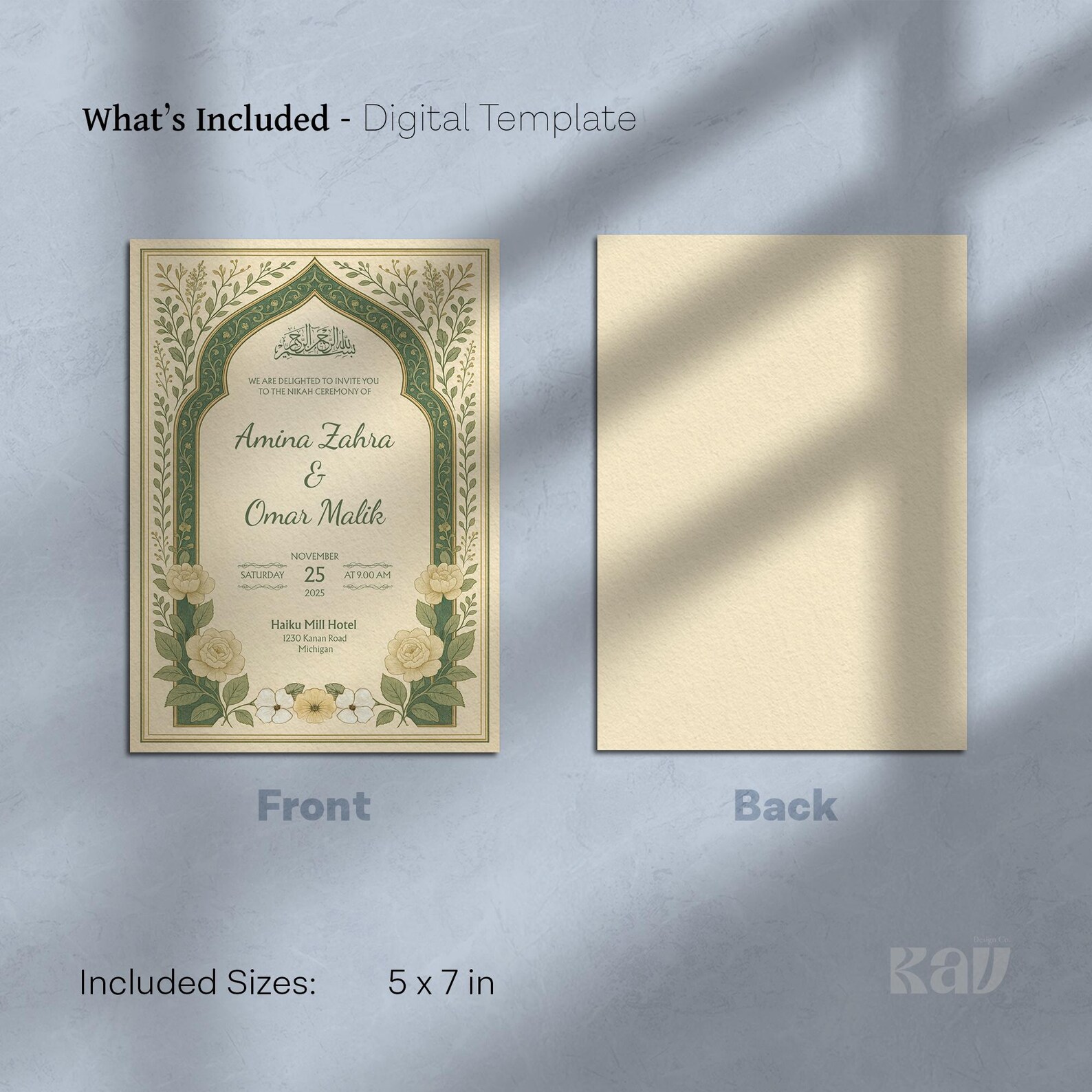 Editable Islamic Wedding Invitation Canva Template | Printable Beige ...