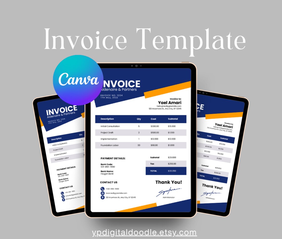 Small Business Invoice Tracker Template,editable Invoice Template,canva ...