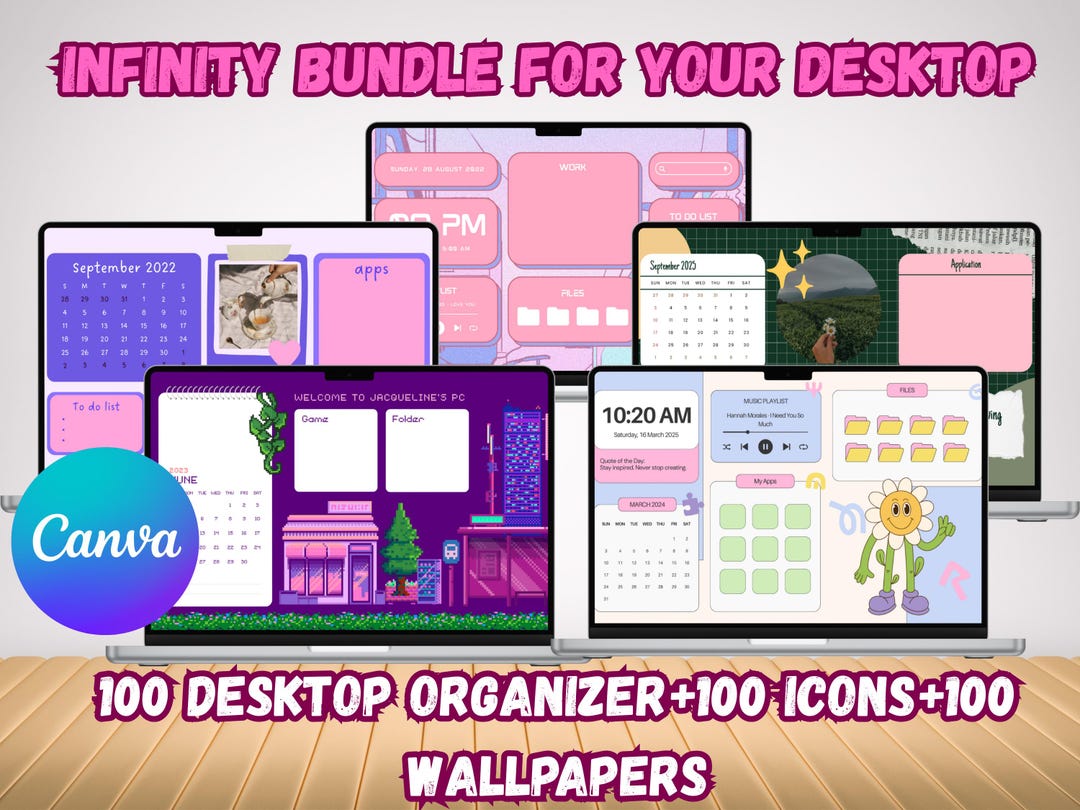 Desktop Organizer Bundle: 100+ Icons, Themes, Wallpapers (editable ...
