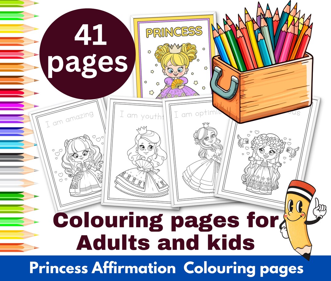 Princess Affirmation Coloring Pages: Kids & Adults (digital Download ...