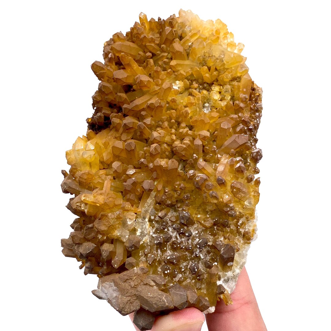 309 Gram Unique Rare Golden Iron Coated QUARTZ Crystal Cluster Specimen ...
