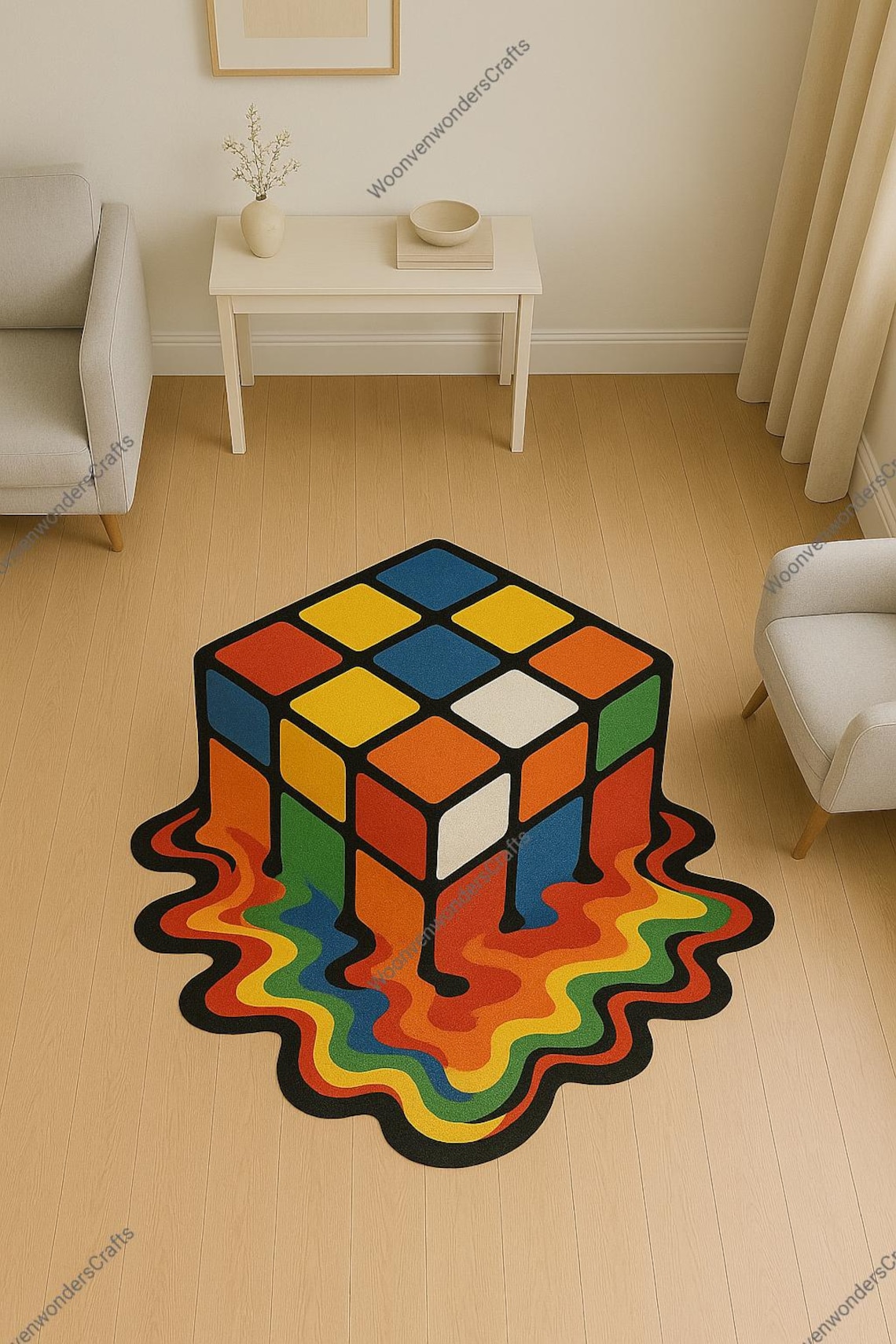 Melting Rubik’s Cube Rug | Funky 3D Illusion Wool Carpet | Handmade ...